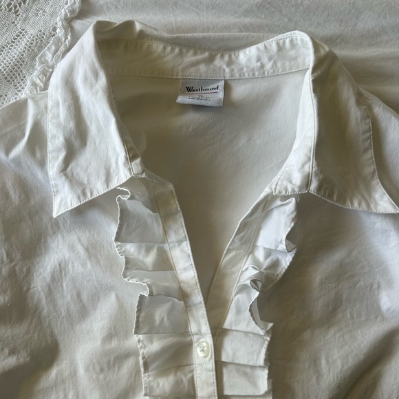 Westbound | Tops | Westbound White Ruffled Front Button Down Shirt ...